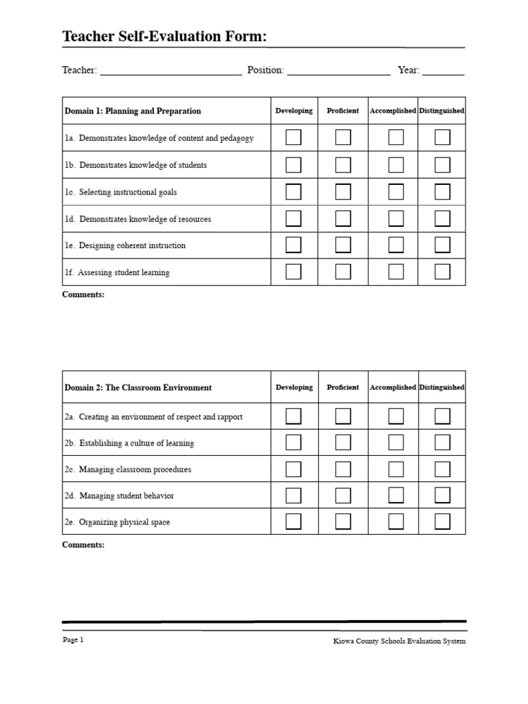 Teacher Self-Evaluation Form | PDF