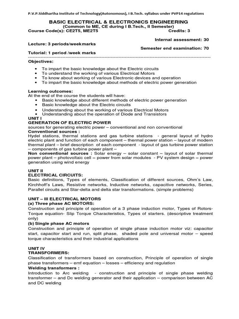 Basic Electrical & Electronics Engineering | PDF | Electric Motor ...