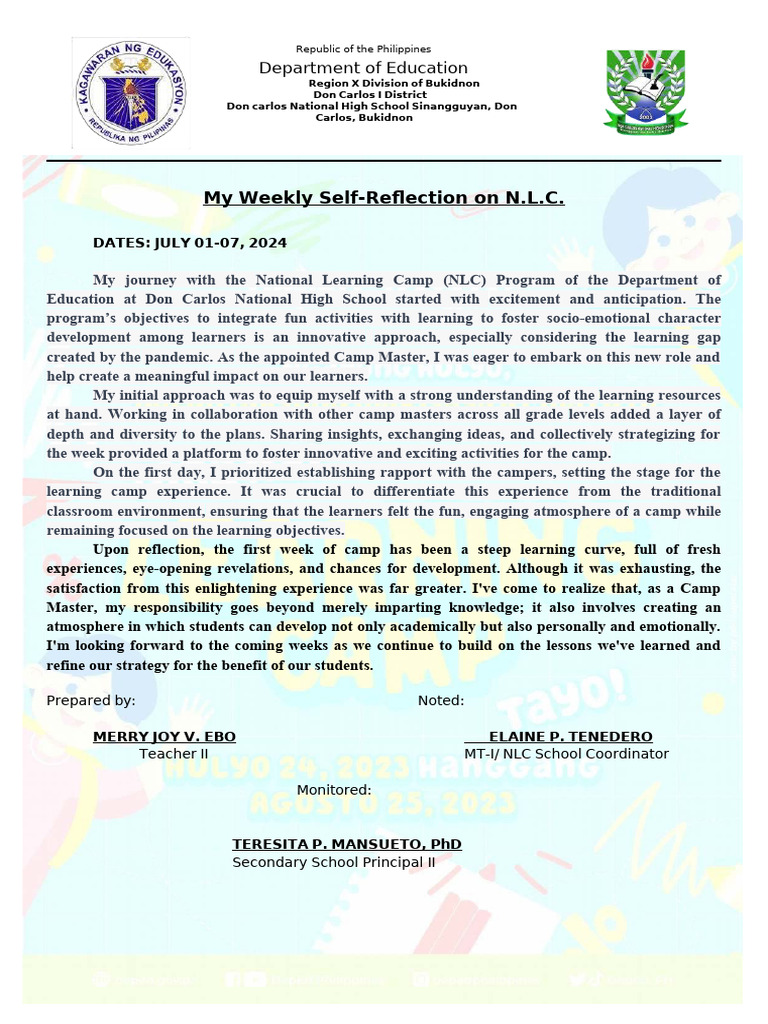 NLC Weekly Self Reflection | PDF | Learning | Experience