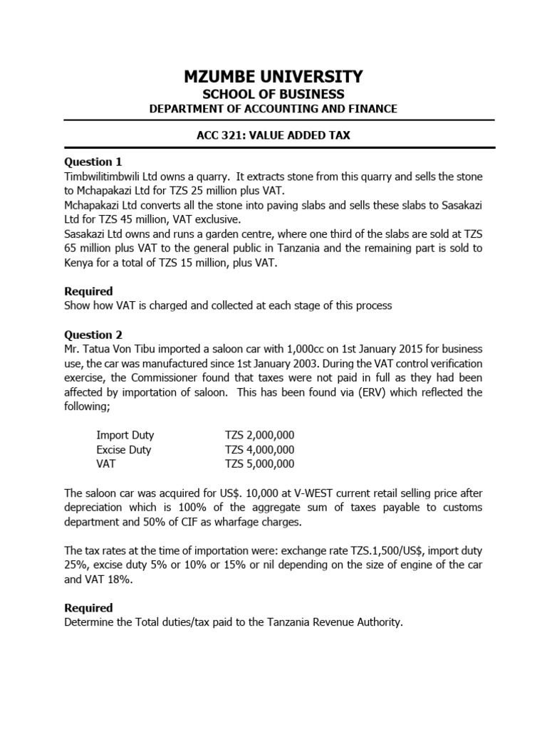 TUTORIAL QUESTIONS VAT Qns Only | PDF | Value Added Tax | Taxes