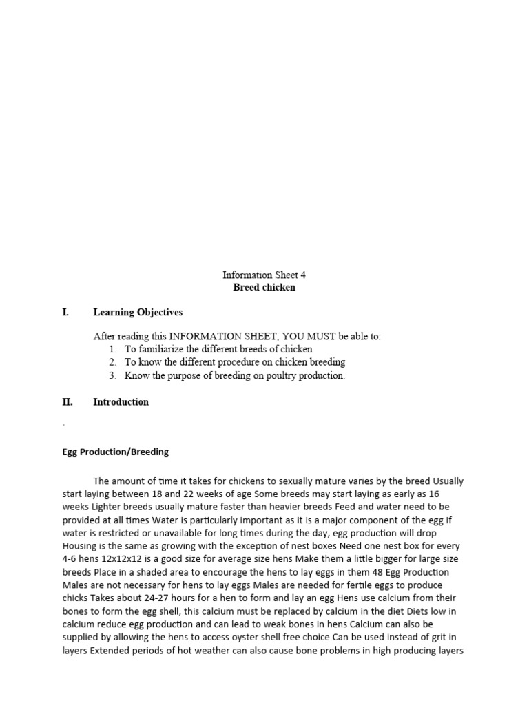 Breed Chicken CBLM Module | PDF | Chicken | Egg