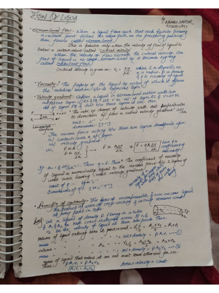 Flow of Liquid and Surface Tension Notes | PDF