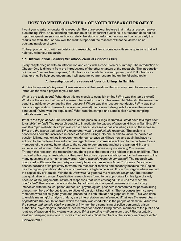 How To Write Chapter 1 of Your Research Project or Proposal 2019 | PDF ...