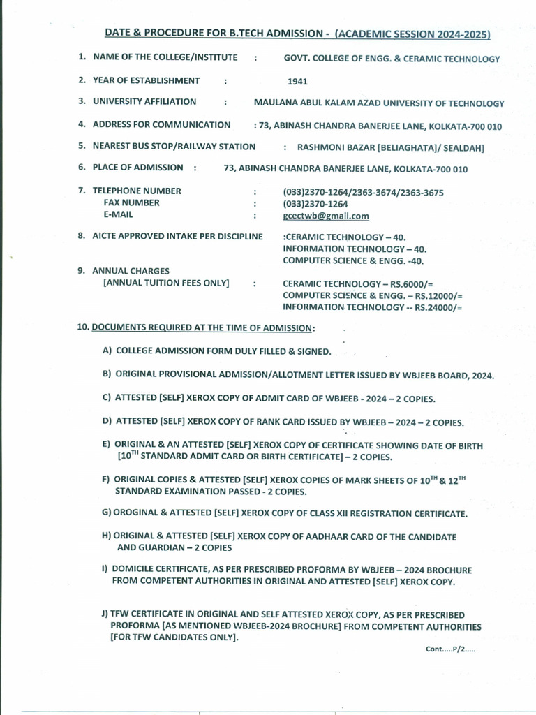 Gcect Admission For Btech Courses 2024 25 | PDF