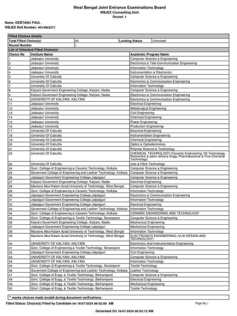 View Unlocked Filled Choices Handler | PDF | Kolkata | Engineering