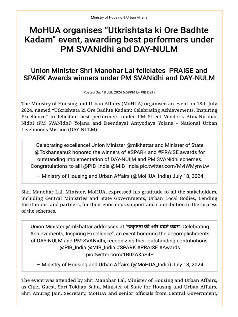 Awards To Pmsvanidhi and Dayrulm | PDF | Microfinance | Economies