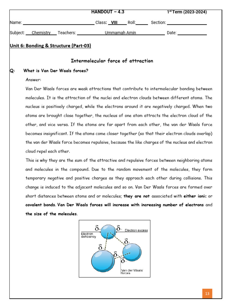 Viii Chemistry Ho 4 3 Bonding Lecture Part 3 Pdf Chemical Bond Ion