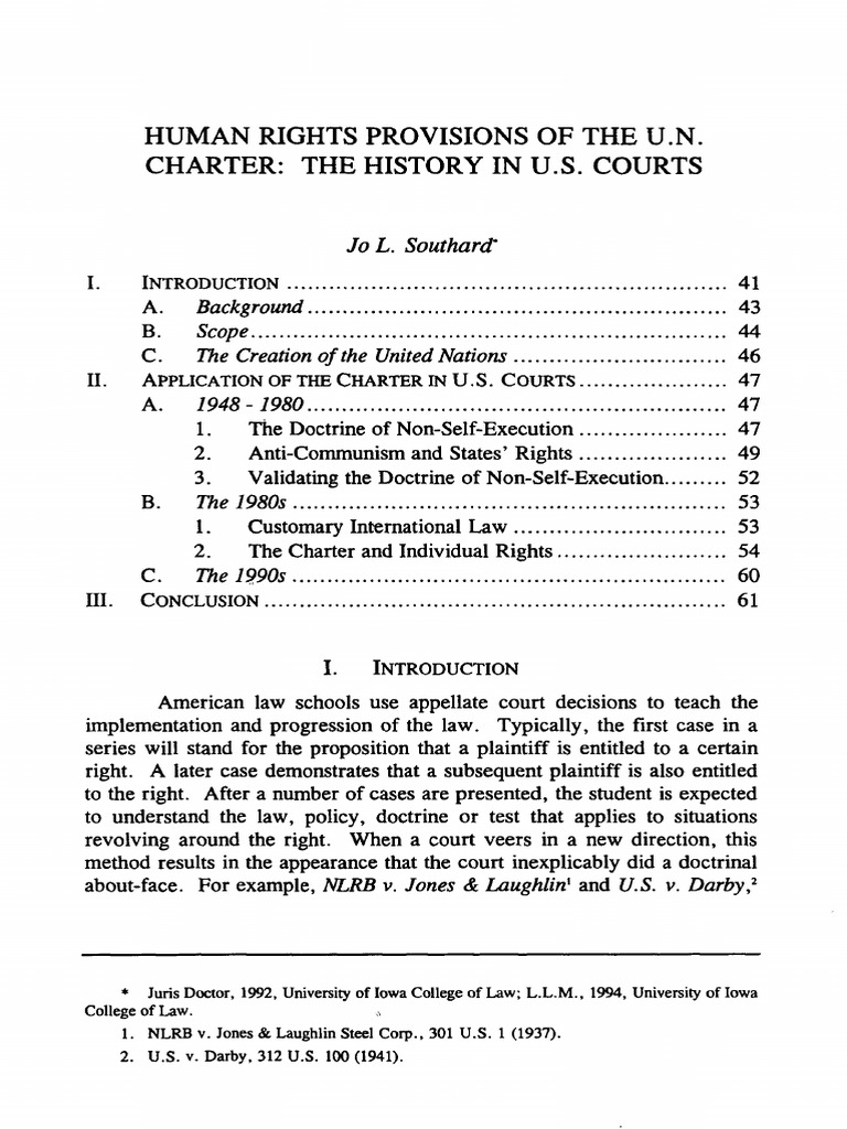 Human Rights Provisions of The U.N. Charter - The History in U.S. | PDF ...