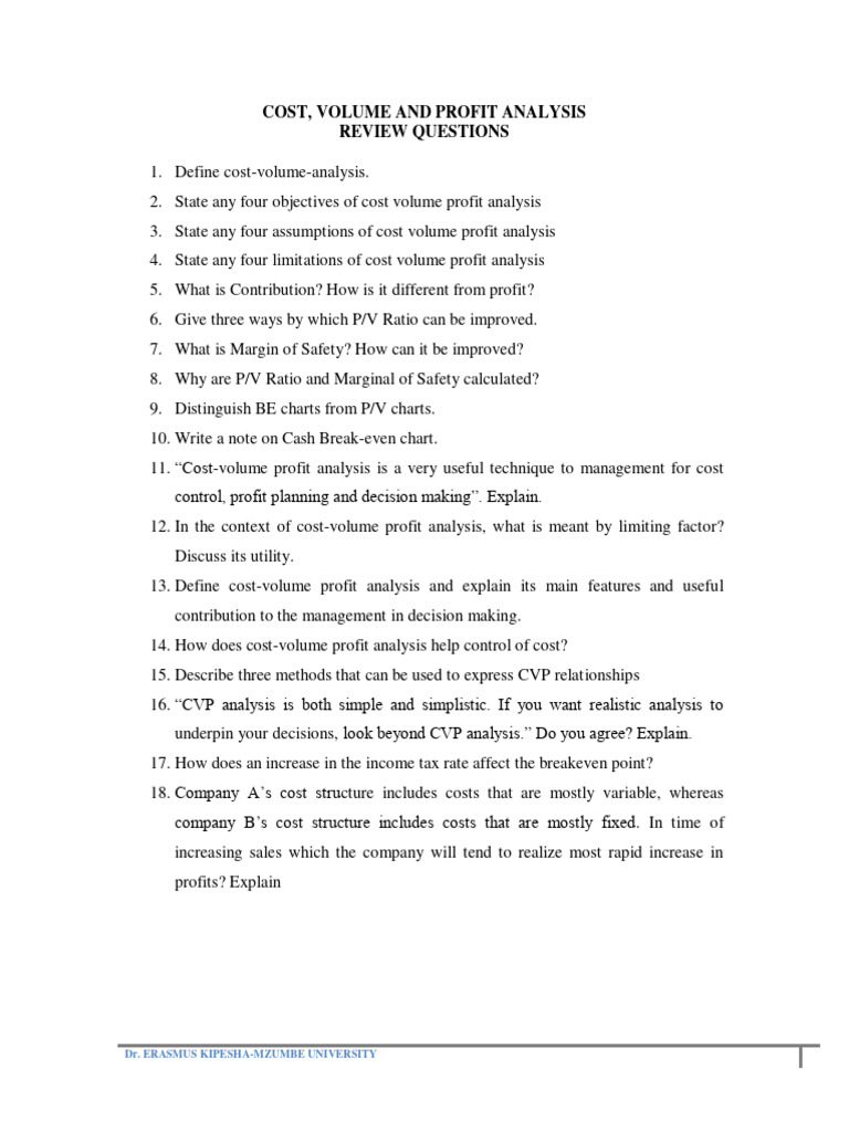 Topic 3 CVP Analysis Review Questions | PDF | Financial Accounting | Business Economics