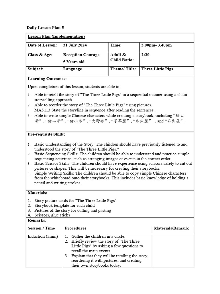 Three Little Pigs Lesson Plan for Kids | PDF | Children's Literature ...