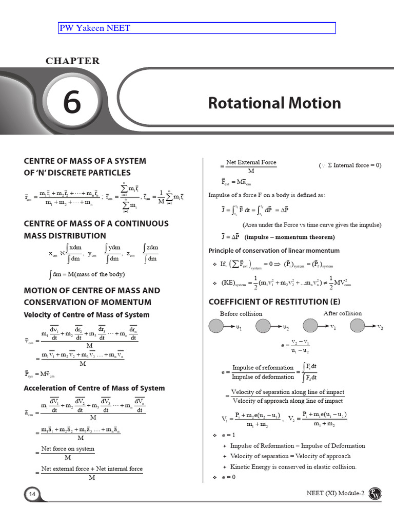 Rotational Motion Short Notes | PDF | Force | Collision