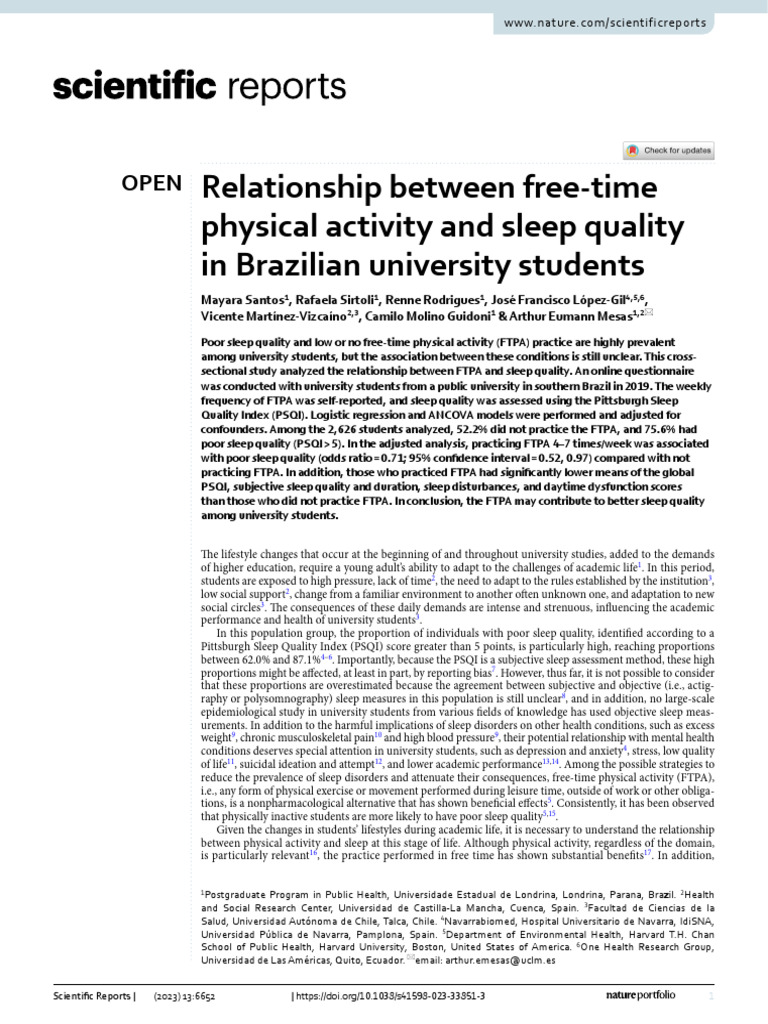 Relationship Between Free-Time Physical Activity and Sleep Quality | PDF | Sleep | Sleep Disorder