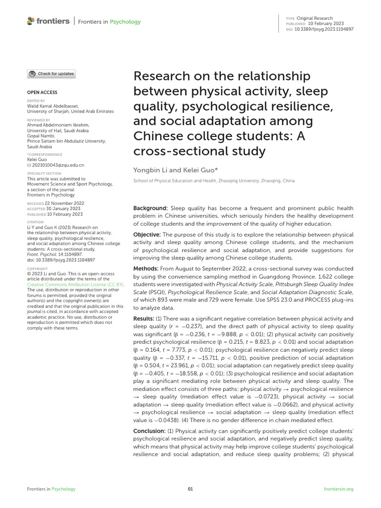 Research On The Relationship Between Physical Activity, Sleep Quality, Psychological Resilience ...