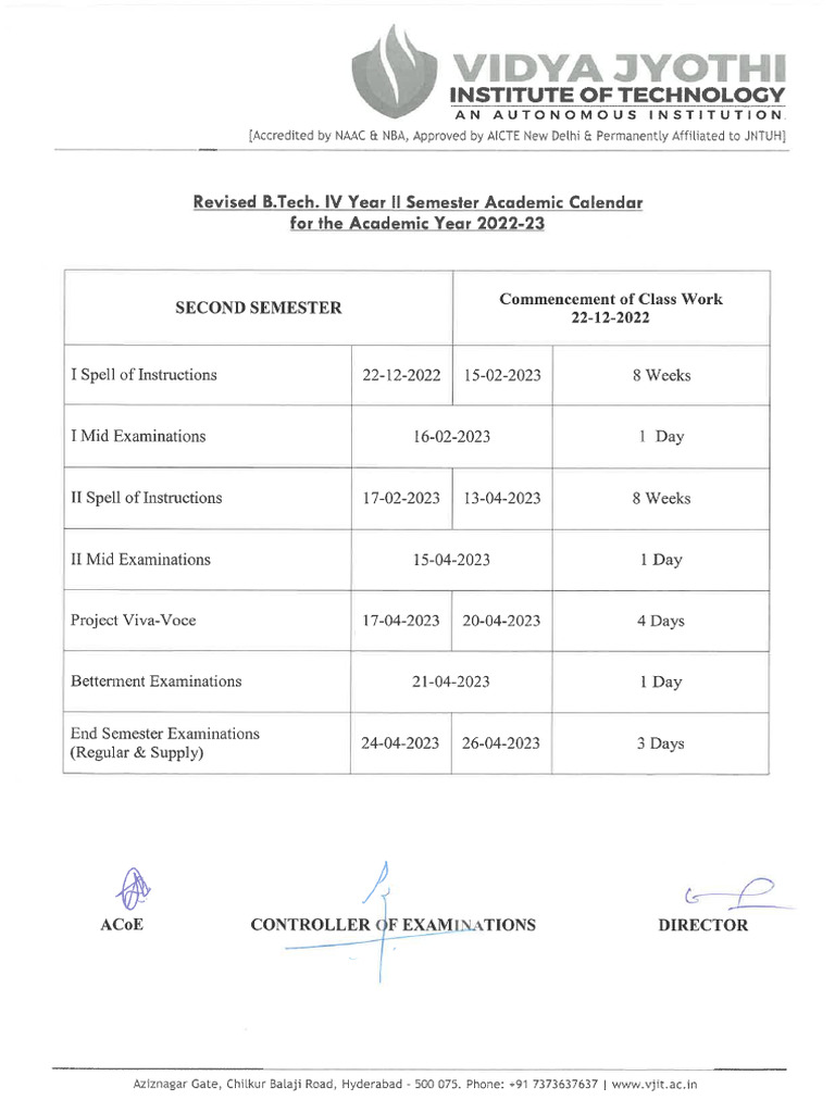 Revised IV II Academic Calander 2022 23 | PDF