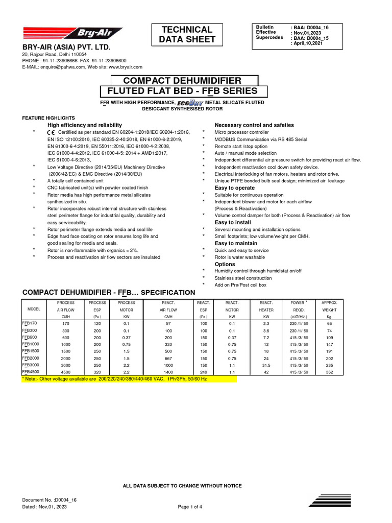 compact-dehumidifer-ffb-series (1) | PDF | Manufactured Goods | Electrical Engineering