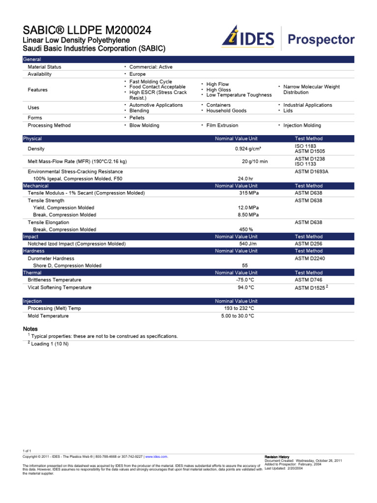 LLDPE Sabic M200024 | PDF | Materials | Building Engineering