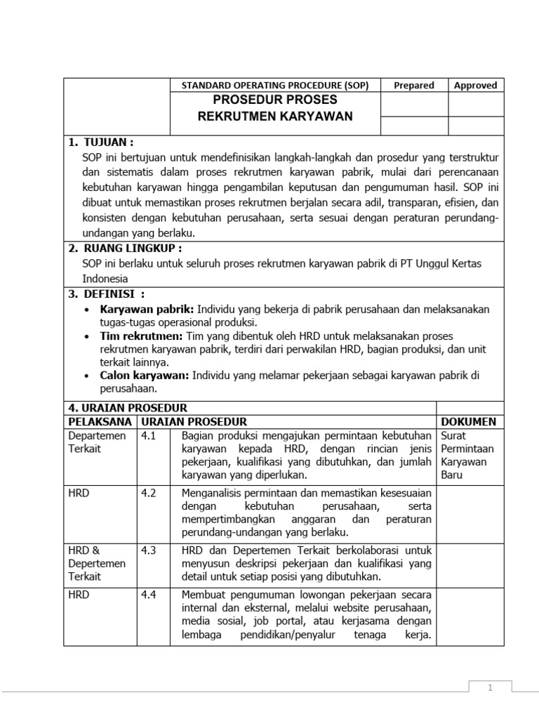Sop Rekrutmen Karyawan | PDF | Karier & Perkembangan