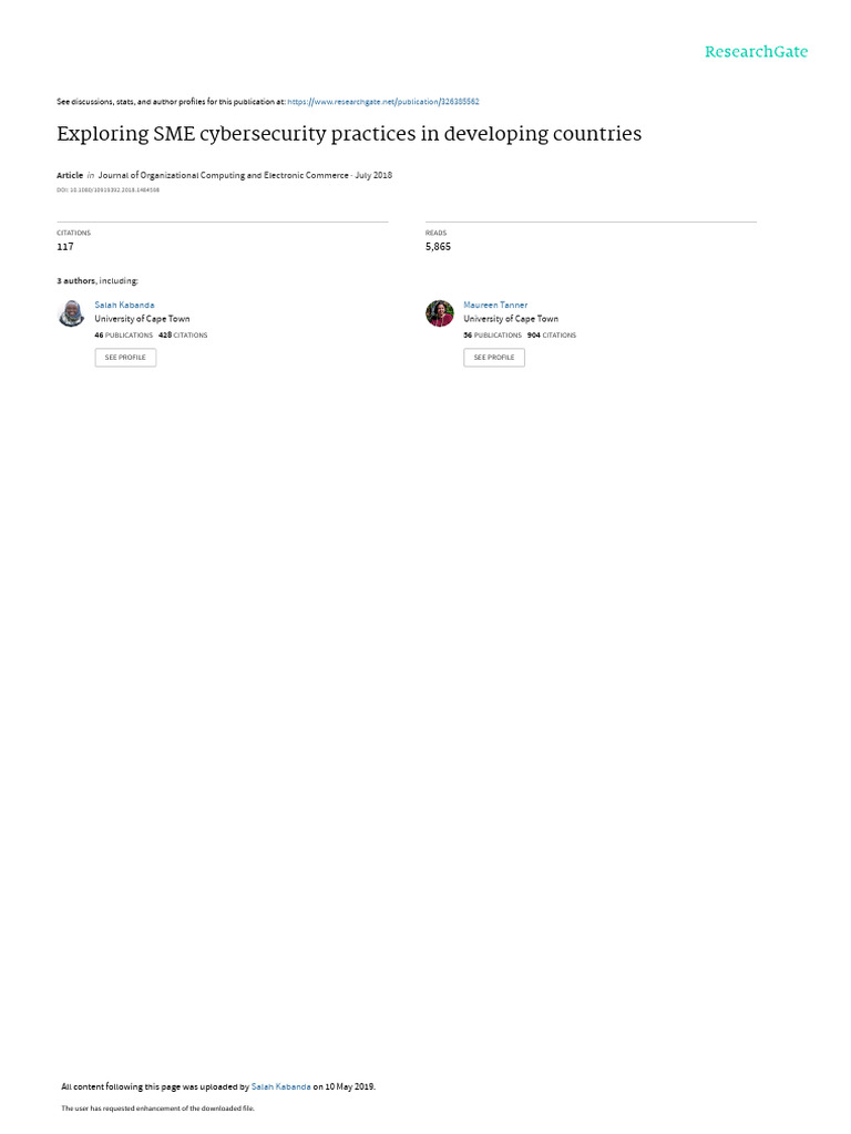 Exploring SME Cybersecurity Practices in Developing Countries | PDF | Computer Security | Security