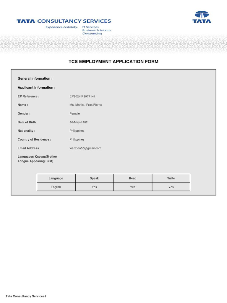 TCS Employment Application Form | PDF