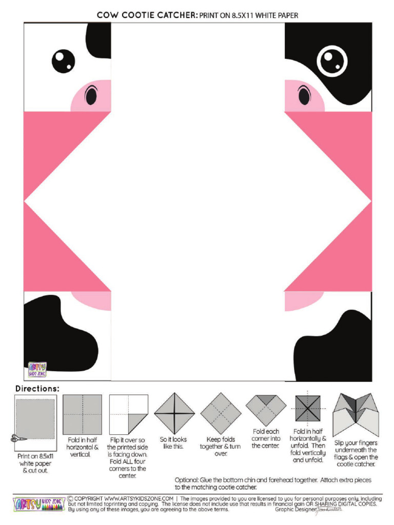 8.5x11 Cow Cootie Catcher | PDF