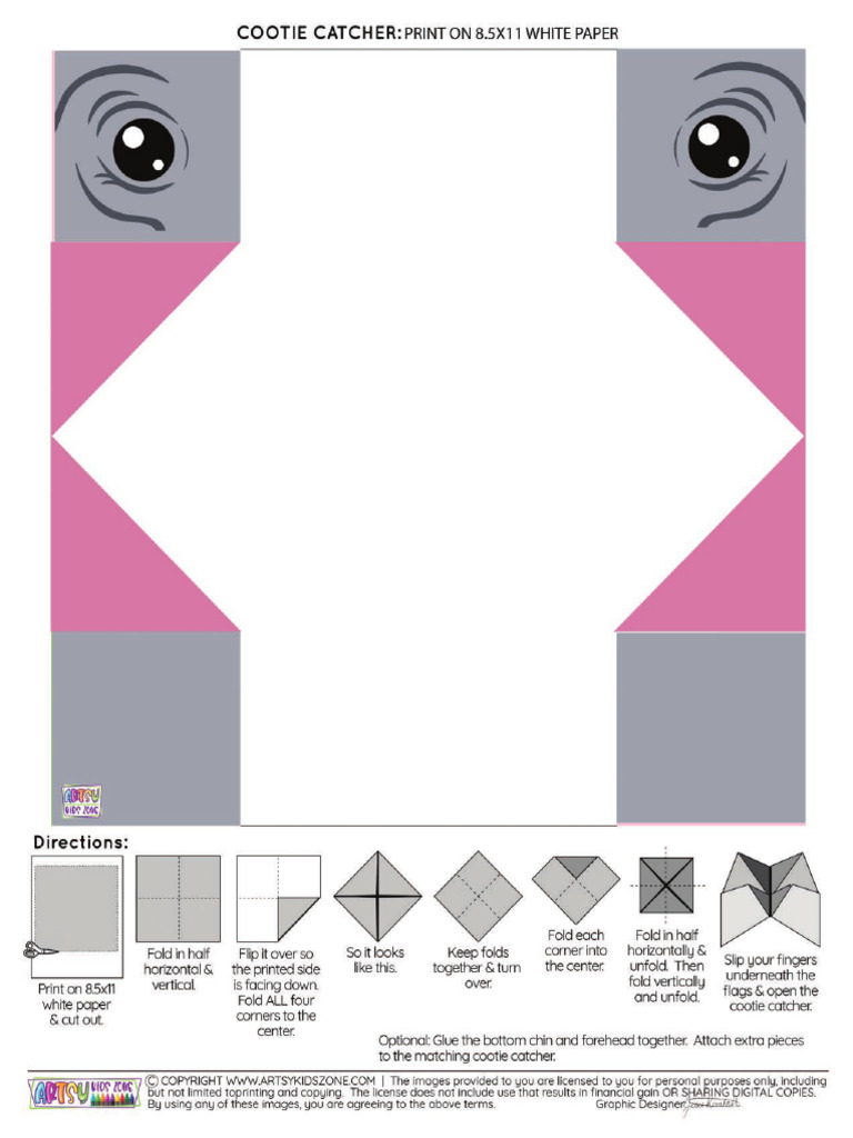8.5x11 Elephant Cootie Catcher Template | PDF