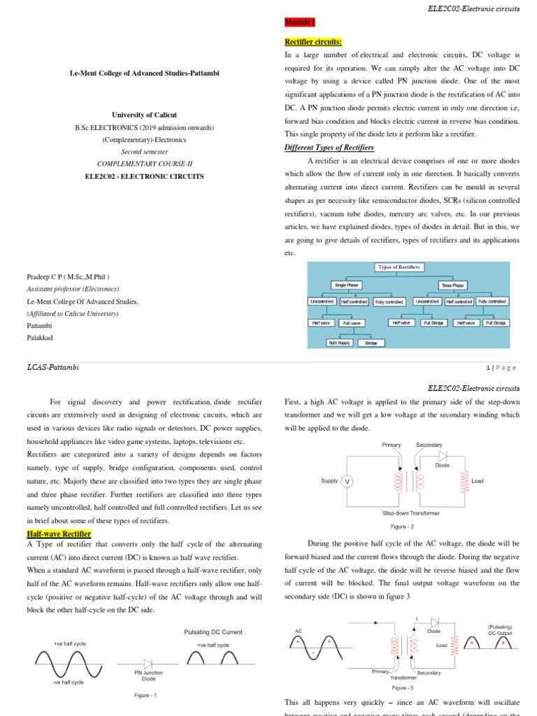 (Ele2c02) Electronics Circuits-Notes | PDF | Rectifier | Amplifier