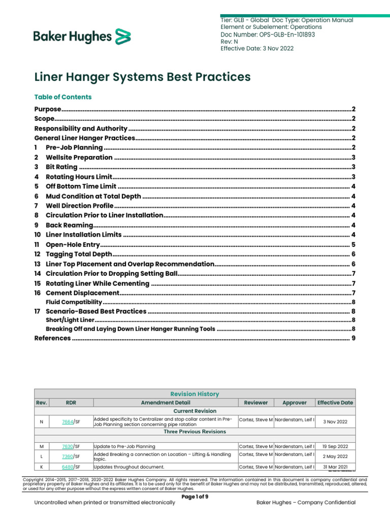 Liner Hanger Systems Best Practices | PDF | Casing (Borehole) | Pump