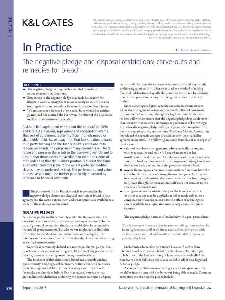 Hardwick The Negative Pledge | PDF | Loans | Debt