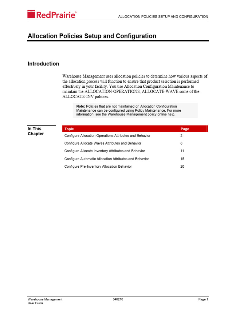 Allocation Policies Setup and Configuration | PDF | Inventory | Warehouse