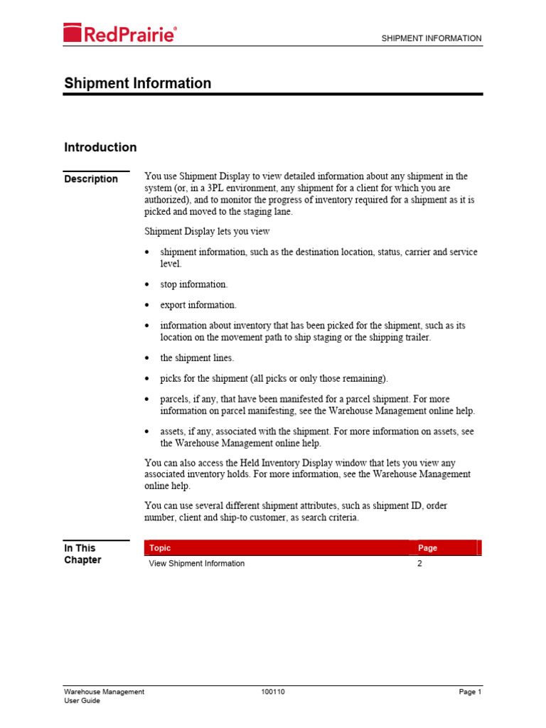 Shipment Information | PDF | Warehouse | Inventory
