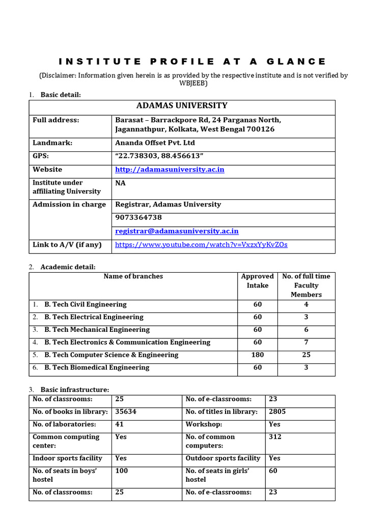 Adamas University Overview: Courses, Fees, Placements | PDF | Libraries | Engineering