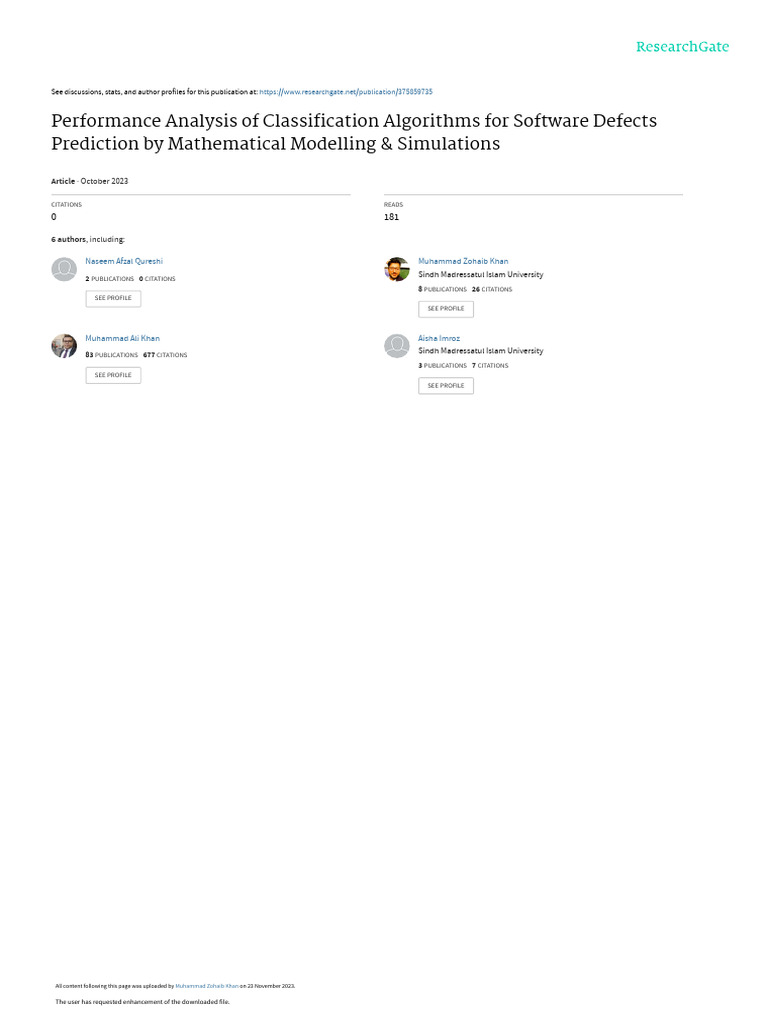 Performance Analysisof Classification Algorithmsfor Software Defects ... Performance Analysisof Classification Algorithmsfor Software Defects ...