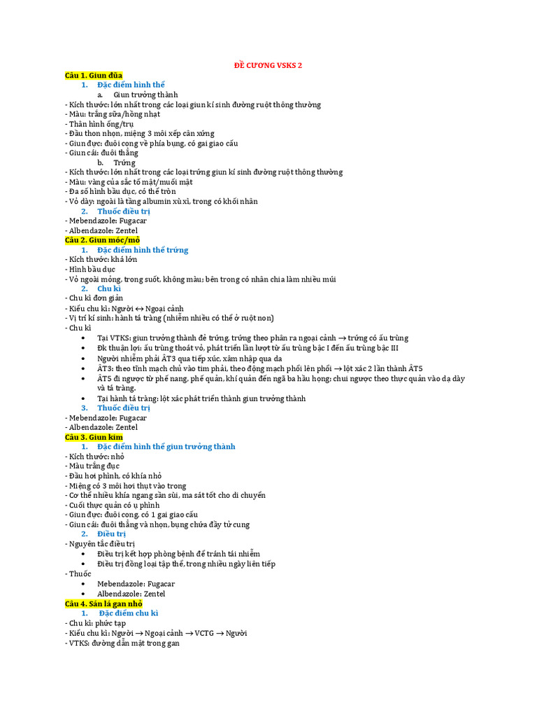 ĐỀ CƯƠNG VSKS 2 | PDF