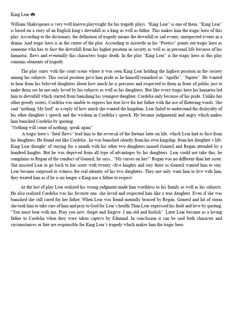 King Lear The Tragic Hero | PDF | King Lear | Tragedy