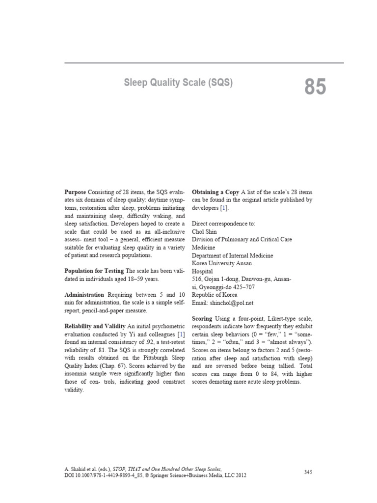 Sleep Quality Scale (SQS) | PDF | Sleep | Psychometrics