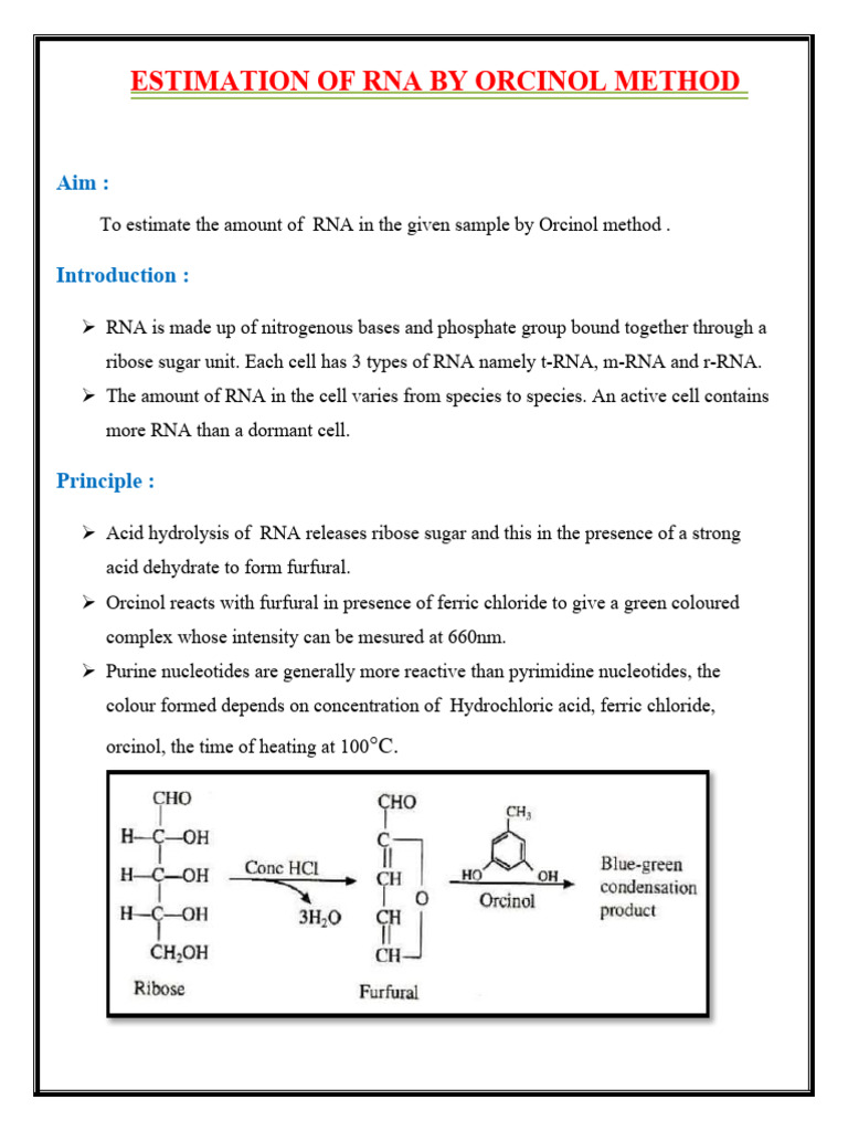 Estimation of Rna by Orcinol Method Exp 1 | PDF | Nucleotides | Acid