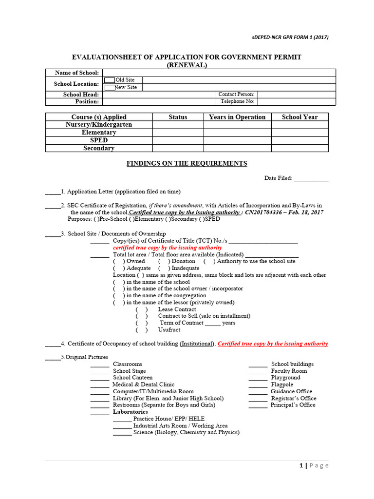 2020-GPR-FORM-RENEWAL-Format | Download Free PDF | Schools