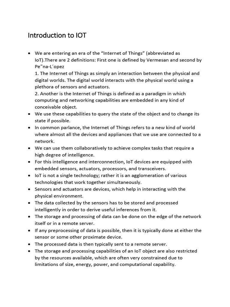 Introduction To IOT | PDF | Infrared | Internet Of Things