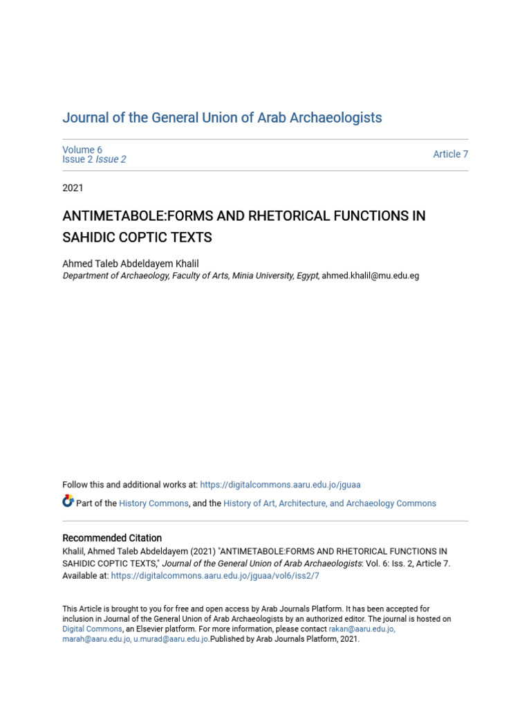 Antimetabole - Forms and Rhetorical Functions in Sahidic Coptic Tex ...