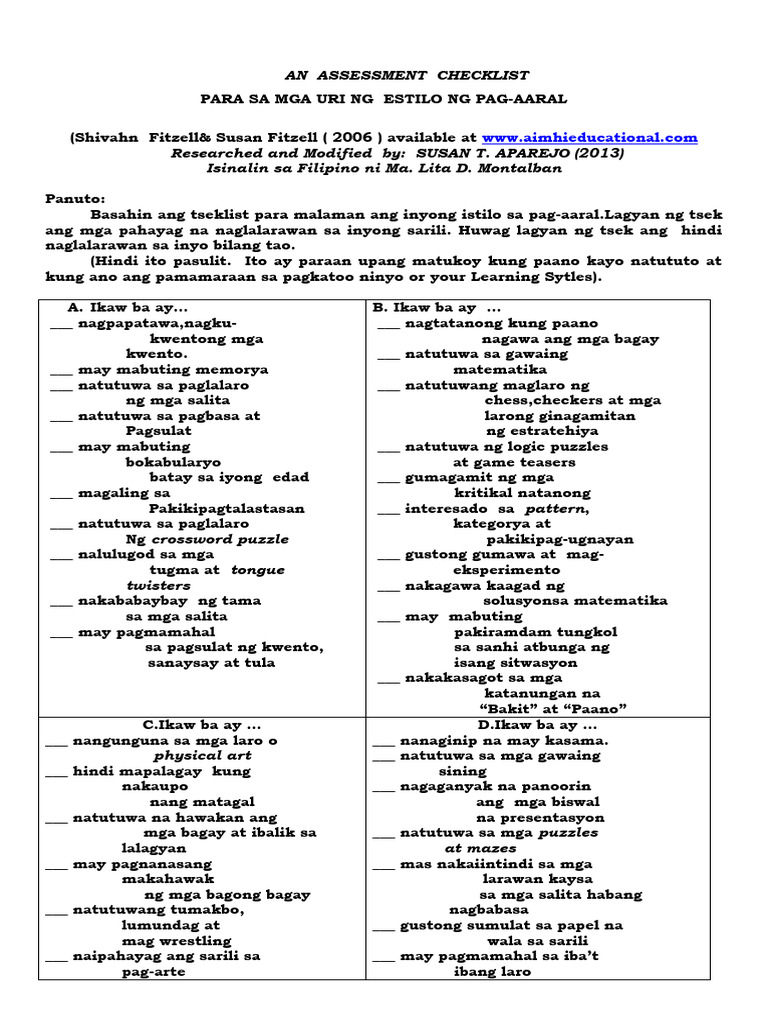 Revised-Multiple Intelligences-CHECKLIST-1 | PDF