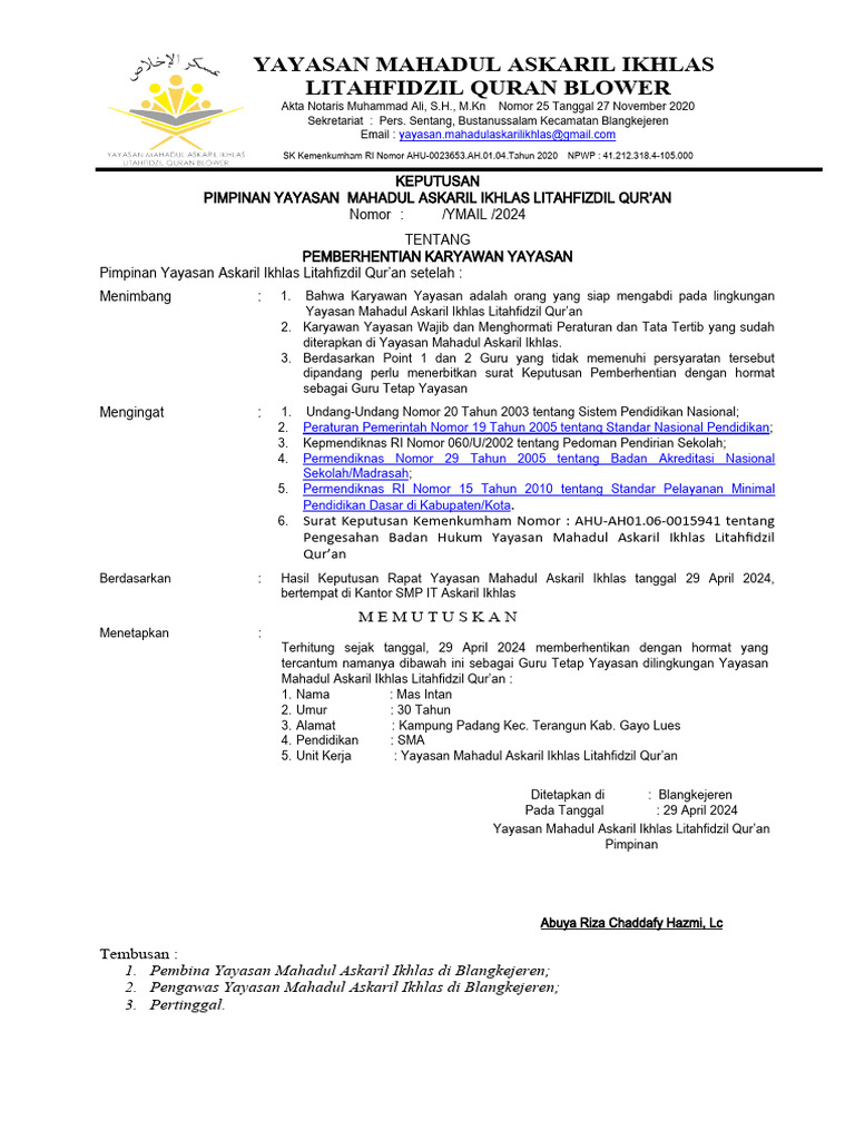 SK Pemberhentian INTAN 2024 | PDF