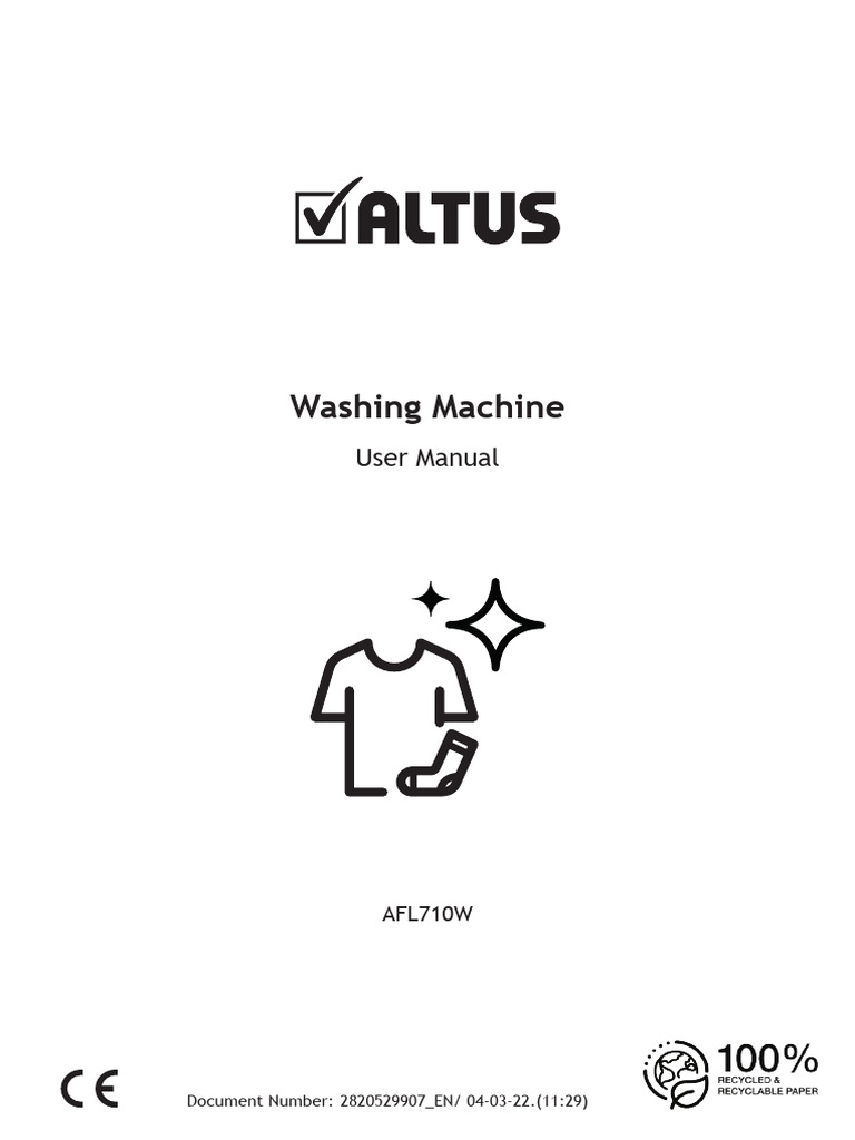 Altus Afl710w Washing Machine User Manual | PDF | Washing Machine | Laundry