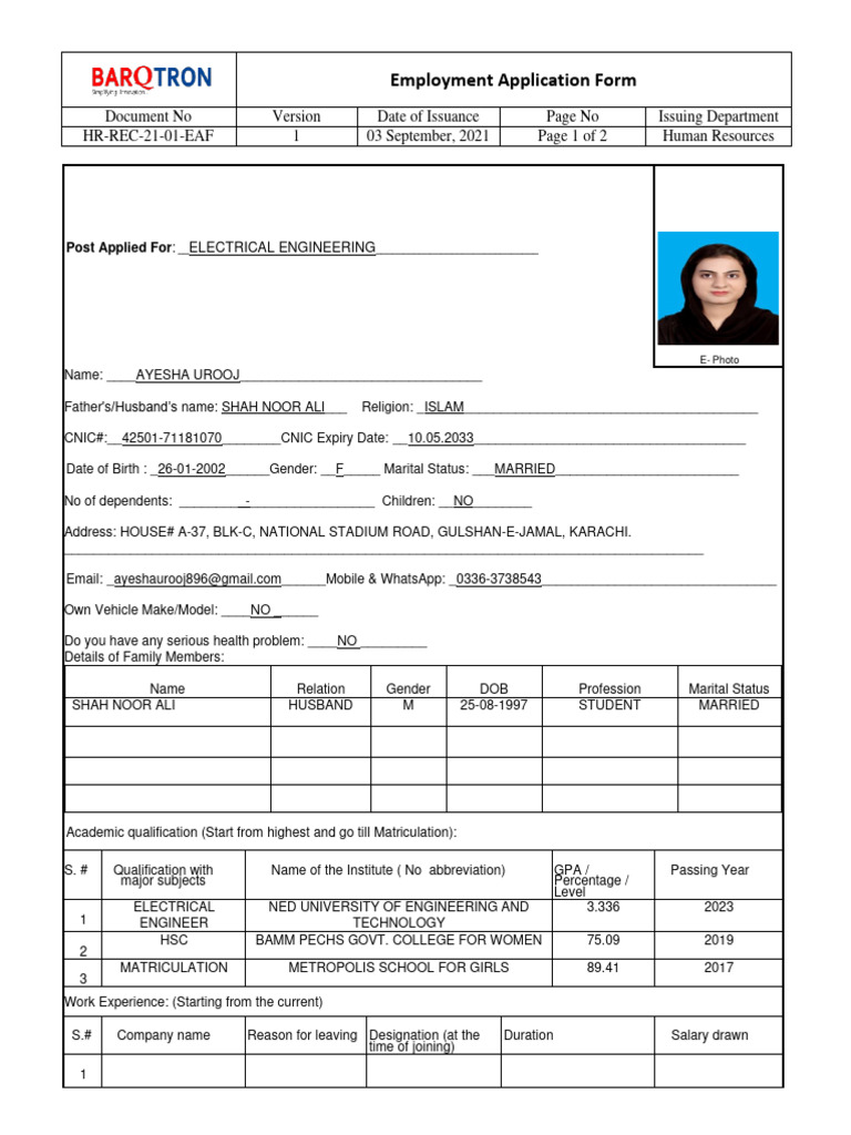 Employment Application Form-001 | PDF