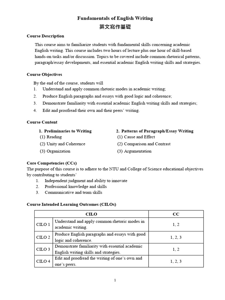 Course Policy - Fundamentals of English Writing | PDF | Essays | Rhetoric