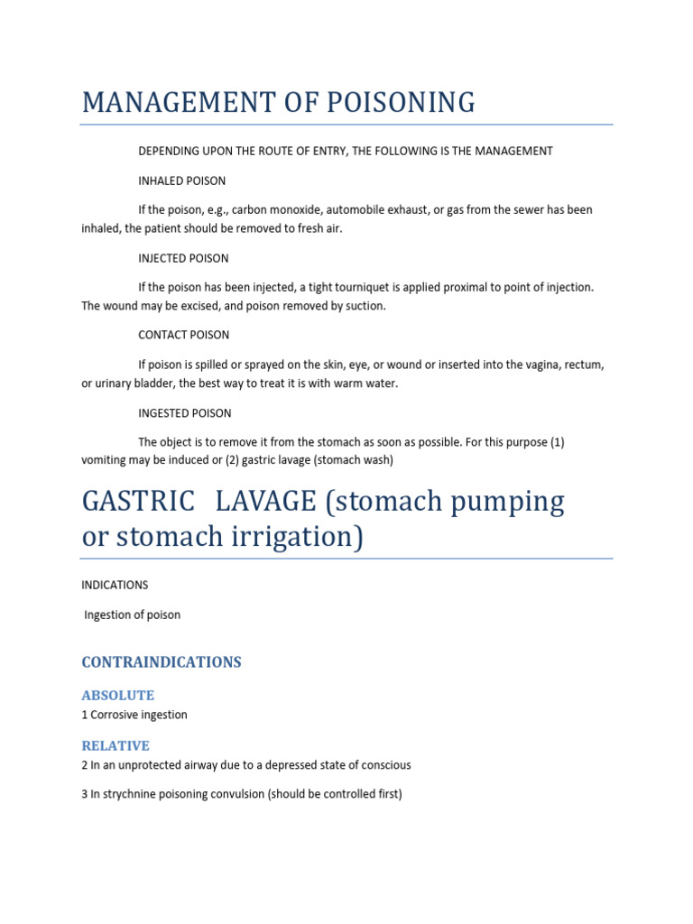 MANAGEMENT OF POISONING | PDF | Clinical Medicine | Medical Specialties
