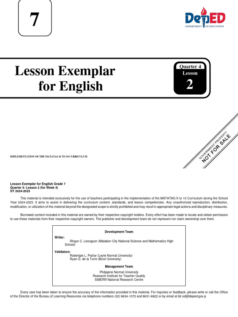 Grade 7 English Lesson Exemplar Q4 | PDF | Essays | Editing