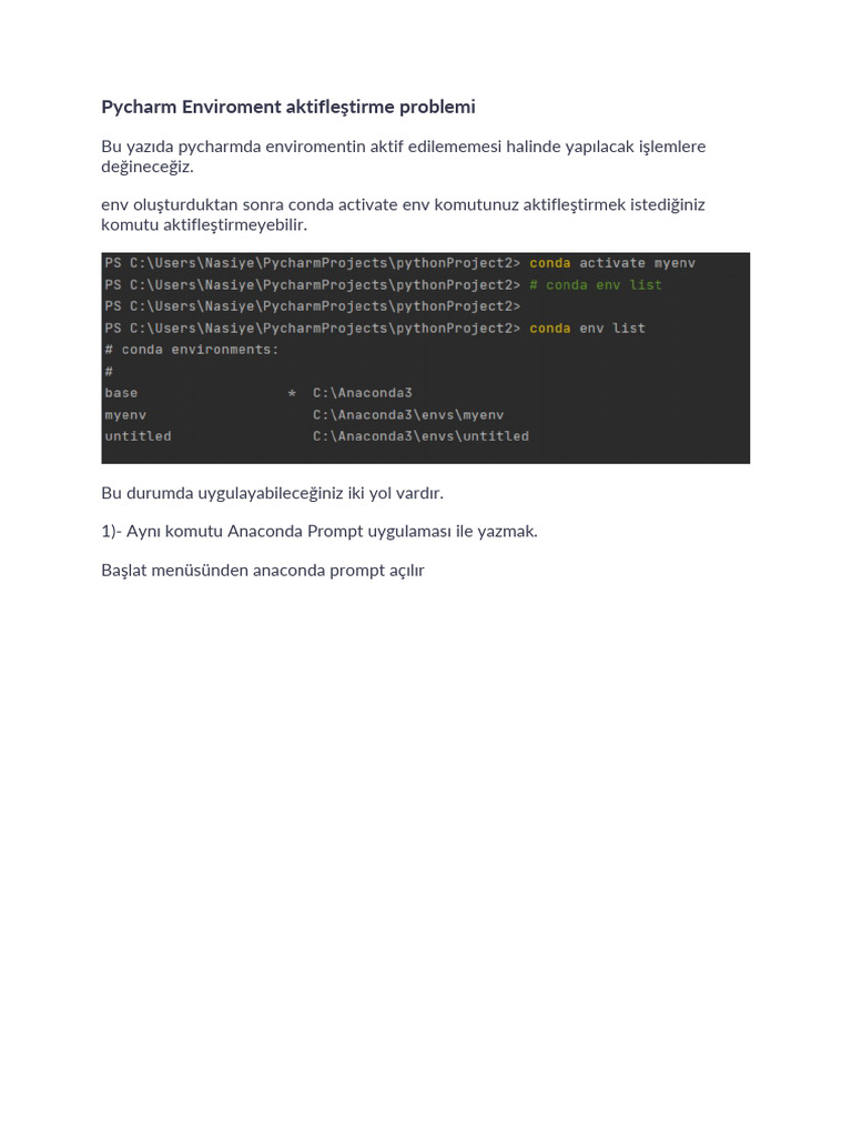 Pycharm Enviroment Aktifleştirme Problemi | PDF