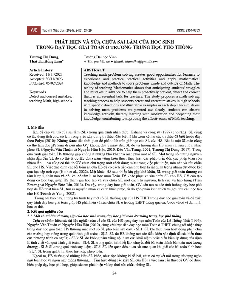 PHT Hin V Sa Cha Sai LM CA HC Sinh Trong Dy HC Gii Ton TRNG Trung HC PH THNG | PDF