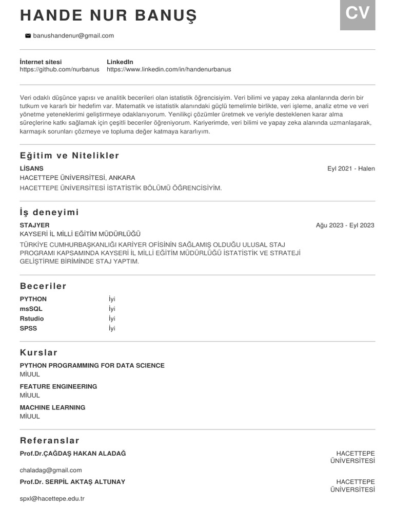 CV Hande Nur Banuş #1 | PDF