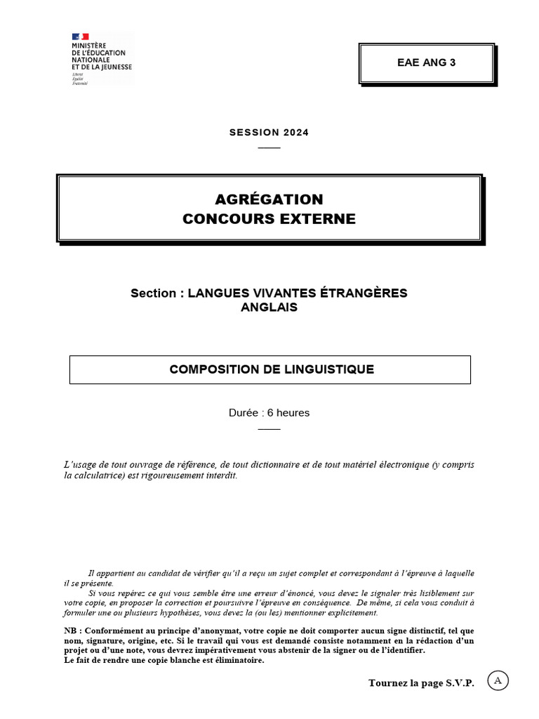 Linguistique Agregation Externe Anglais 2024 EAE ANG 3 | PDF | Stress ...